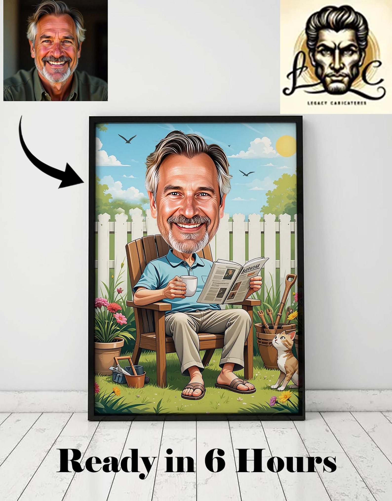 Custom Retirement Caricature With Picnic Scene, Funny Portrait Gift for ...