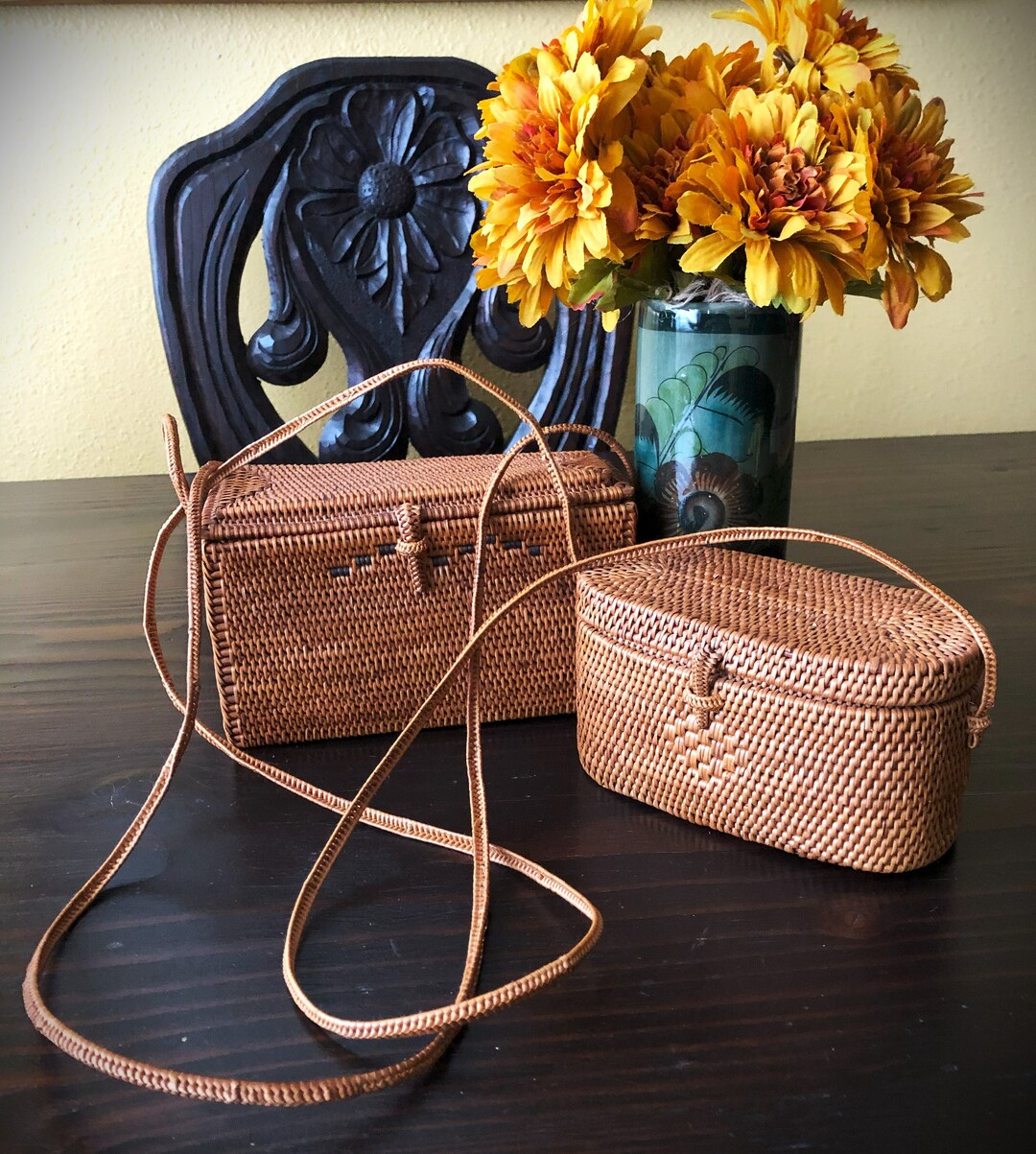Vintage Rattan Bags/2 Rattan Box Bags/small Rattan Bags/bali Indonesian ...