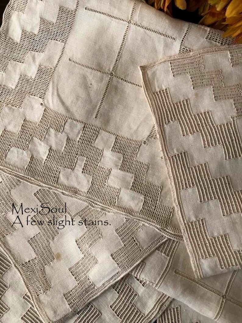 Vintage Set/6 Pulled Thread Work Linen Placemats/vintage Linen/wedding ...
