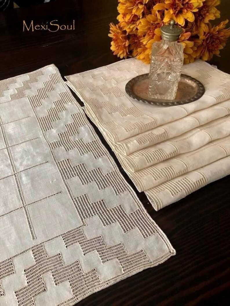 Vintage Set/6 Pulled Thread Work Linen Placemats/vintage - Etsy