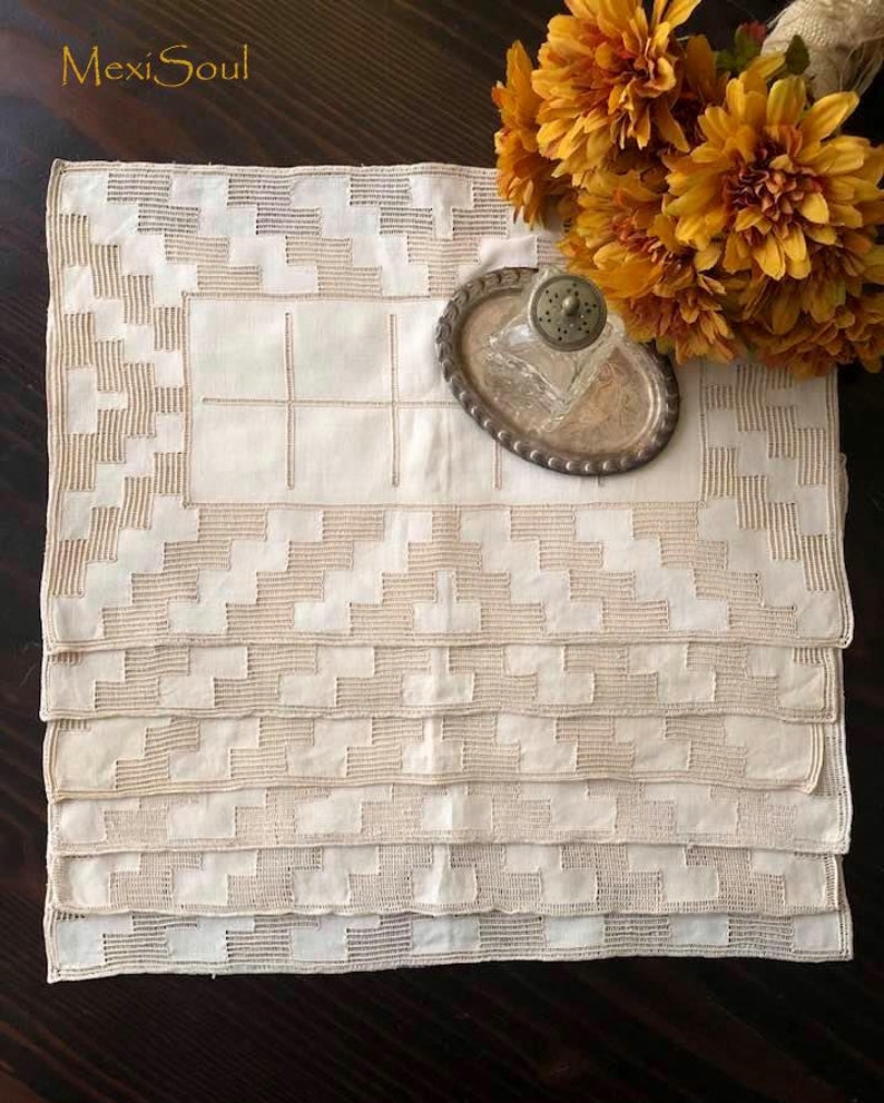 Vintage Set/6 Pulled Thread Work Linen Placemats/vintage Linen/wedding ...