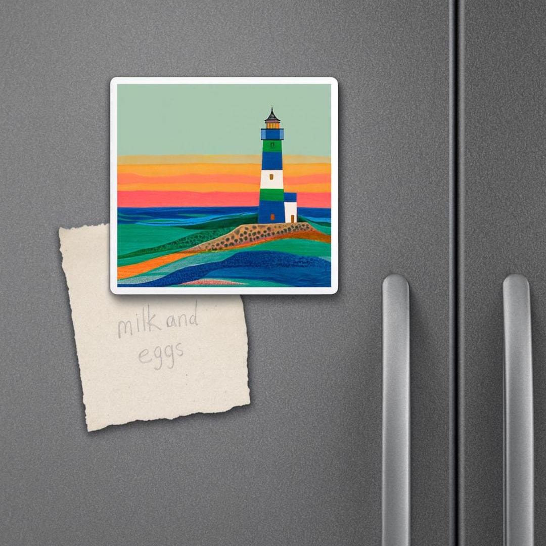 Colorful Lighthouse Magnet | Coastal Sunset Refrigerator Magnet ...
