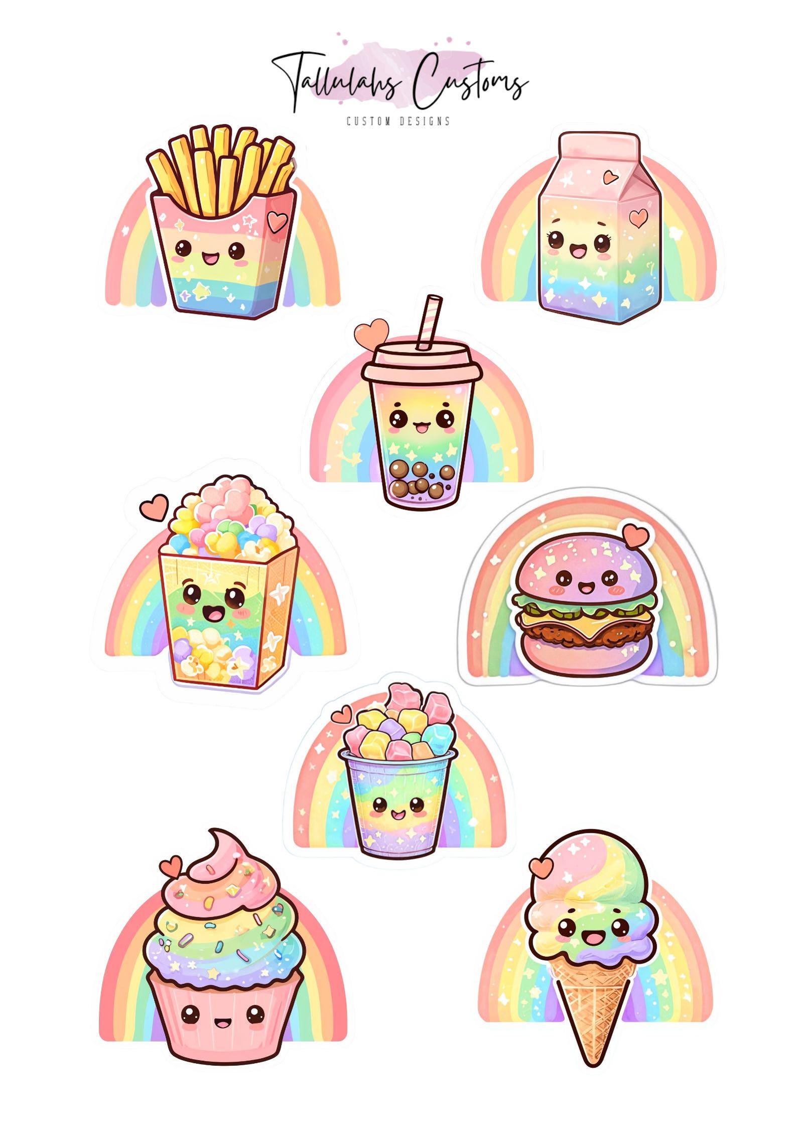 Cutesy Rainbow Food Stickers – Cute Kawaii Style PNG Bundle – Food ...