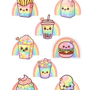 Cutesy Rainbow Food Stickers – Cute Kawaii Style PNG Bundle – Food ...