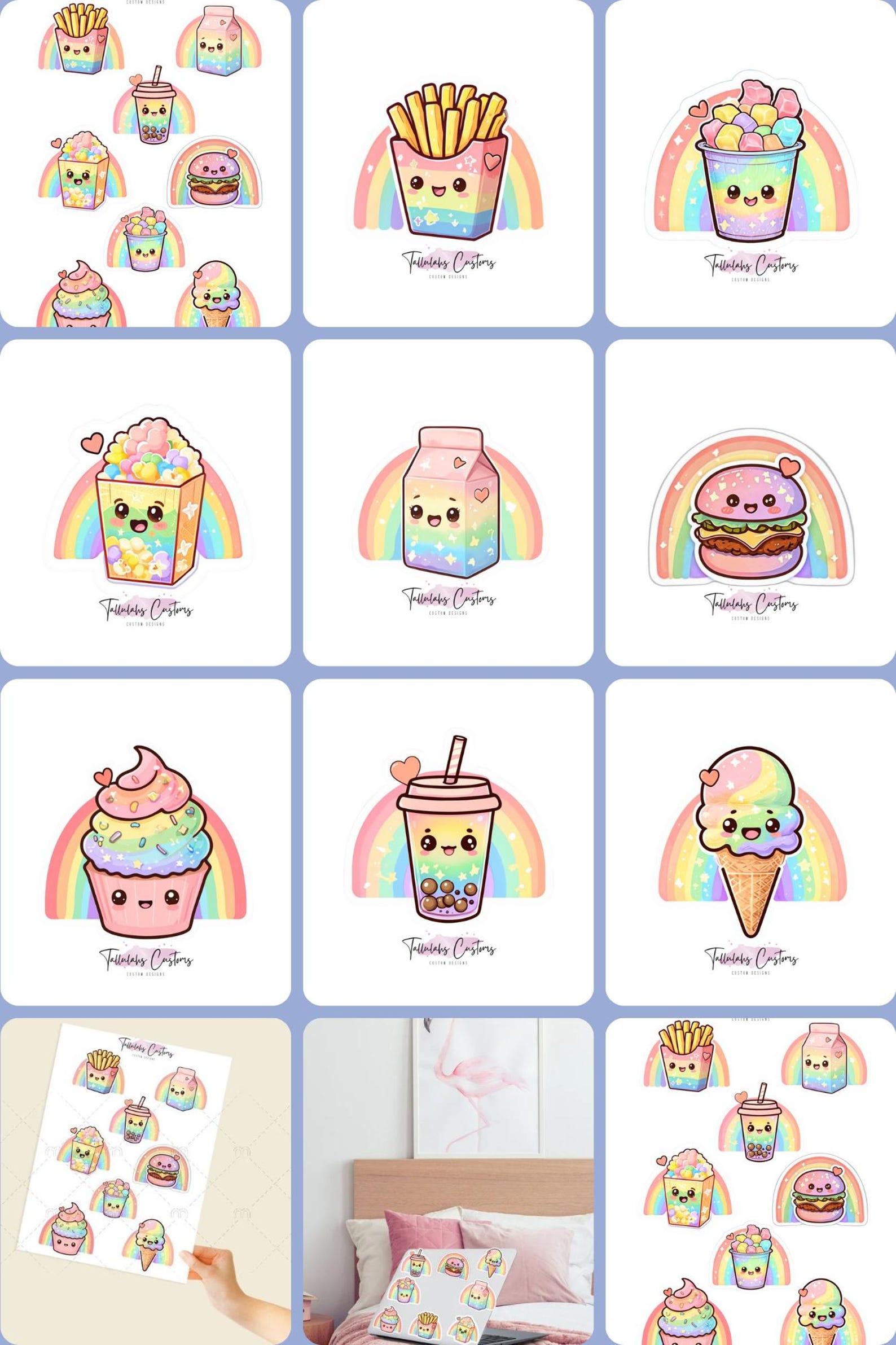 Cutesy Rainbow Food Stickers – Cute Kawaii Style PNG Bundle – Food ...