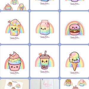 Cutesy Rainbow Food Stickers – Cute Kawaii Style PNG Bundle – Food ...