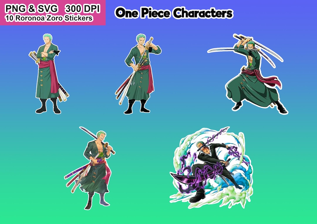 One Piece Zoro Sticker Pack - 10 PNG 10 SVG Digital Stickers Roronoa ...