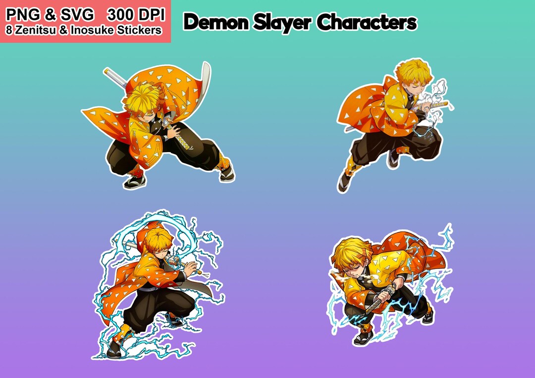 Demon Slayer Zenitsu & Inosuke Sticker Pack - 8 PNG 8 SVG Anime Digital ...