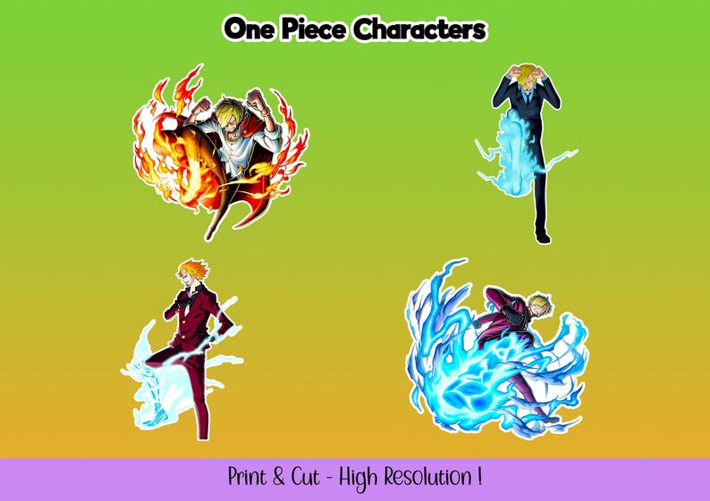 One Piece Sanji Sticker Pack - 9 PNG 9 SVG Digital Stickers Bundle for ...