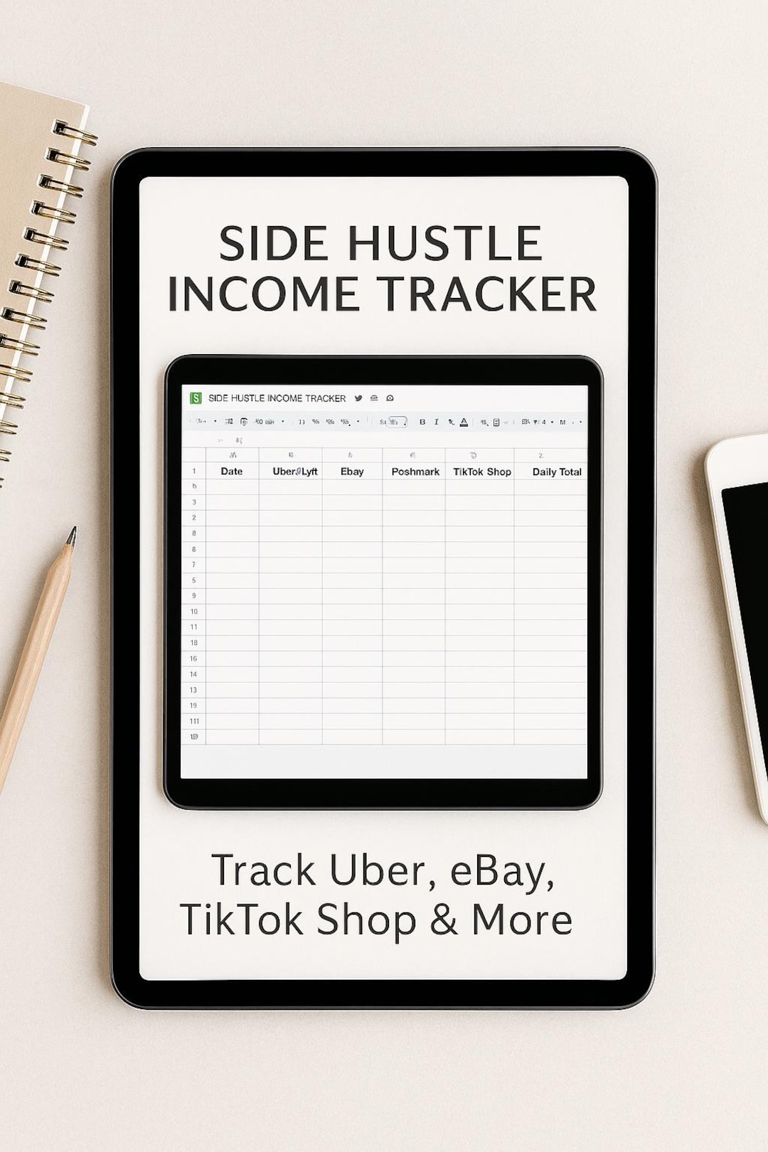Side Hustle Income Tracker Spreadsheet | Uber Lyft Ebay Poshmark ...