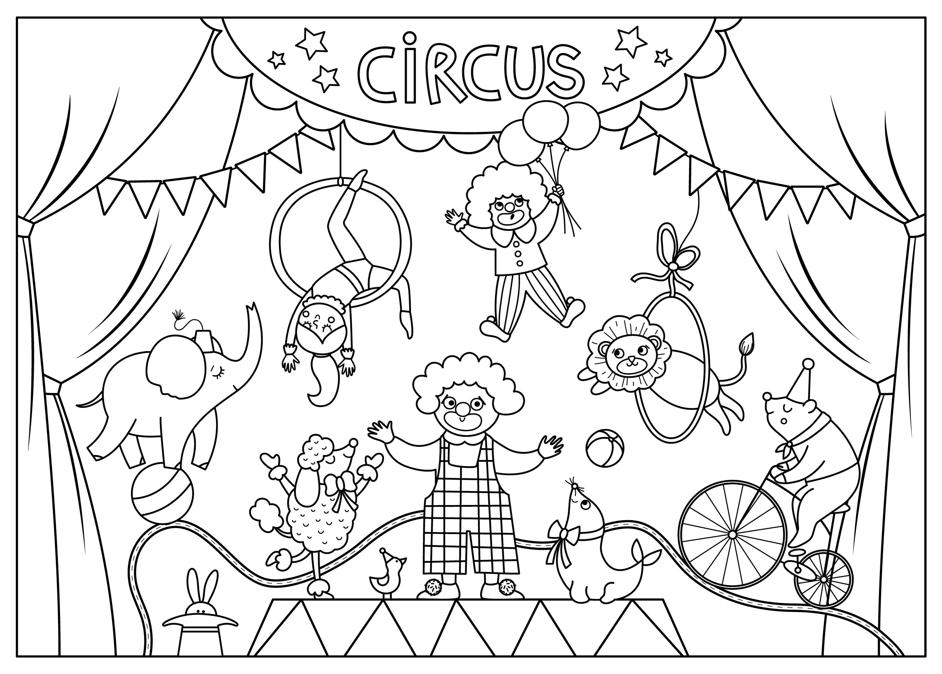 CIRCUS Themed - Printable Coloring Pages - ART (bundle, BW) - Etsy