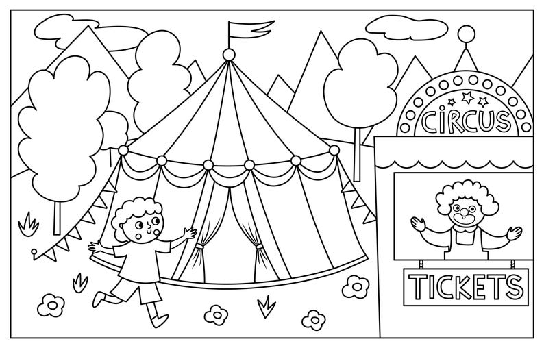 CIRCUS Themed - Printable Coloring Pages - ART (bundle, BW) - Etsy