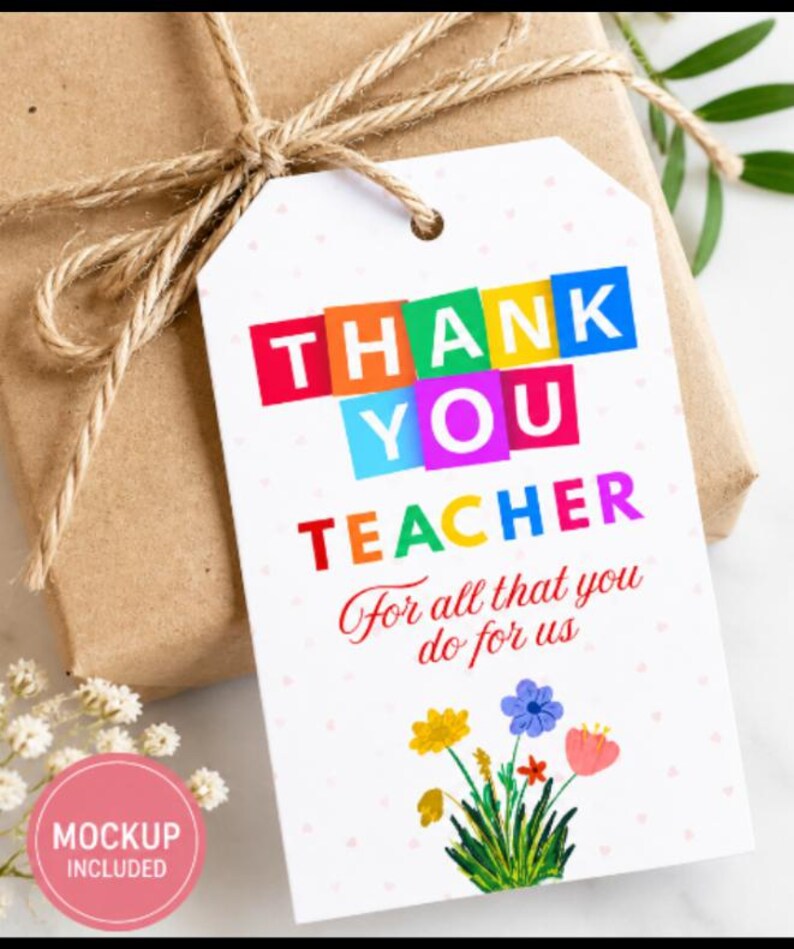 Teacher Appreciation Gift Tag | Colorful Floral Thank You Card (digital ...