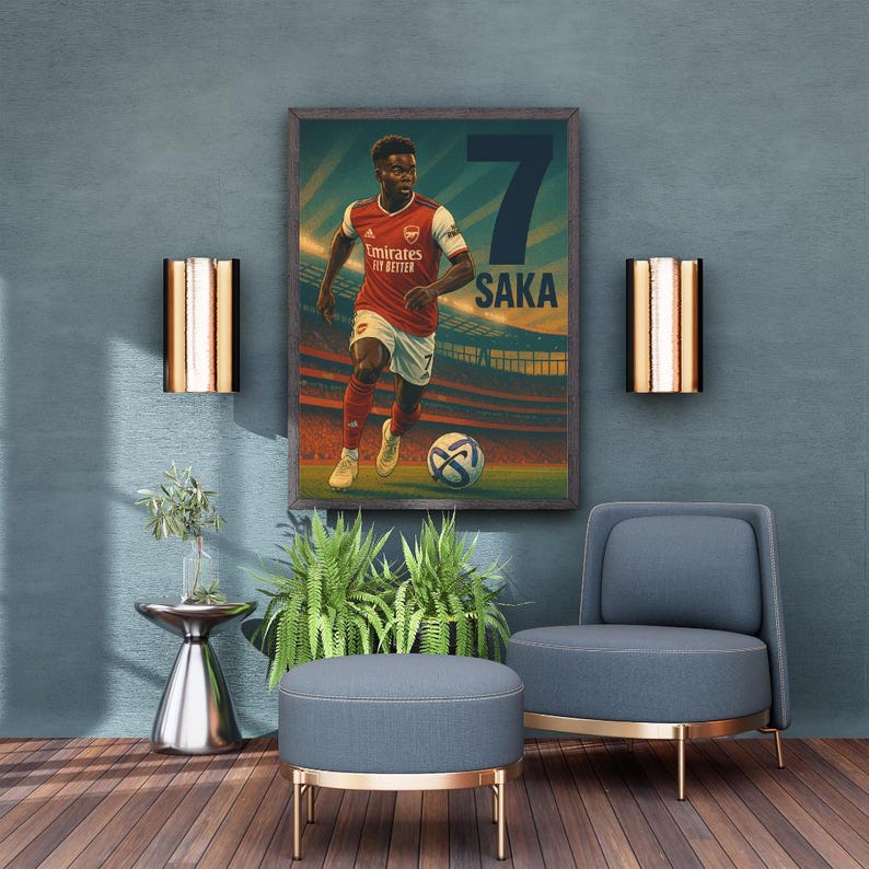 Bukayo Saka Arsenal Poster – 2024/25 Kit | Vintage Football Wall Art ...
