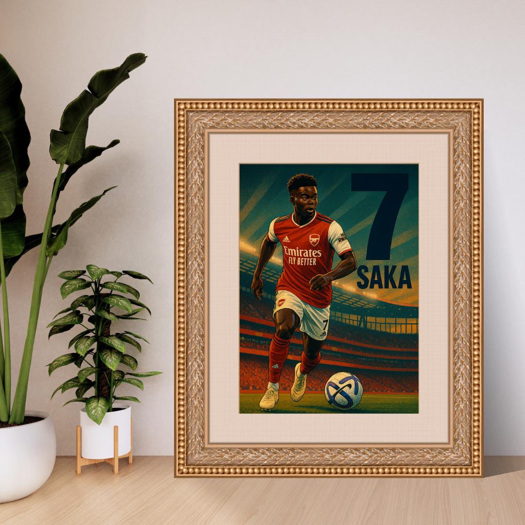 Bukayo Saka Arsenal Poster – 2024/25 Kit | Vintage Football Wall Art ...