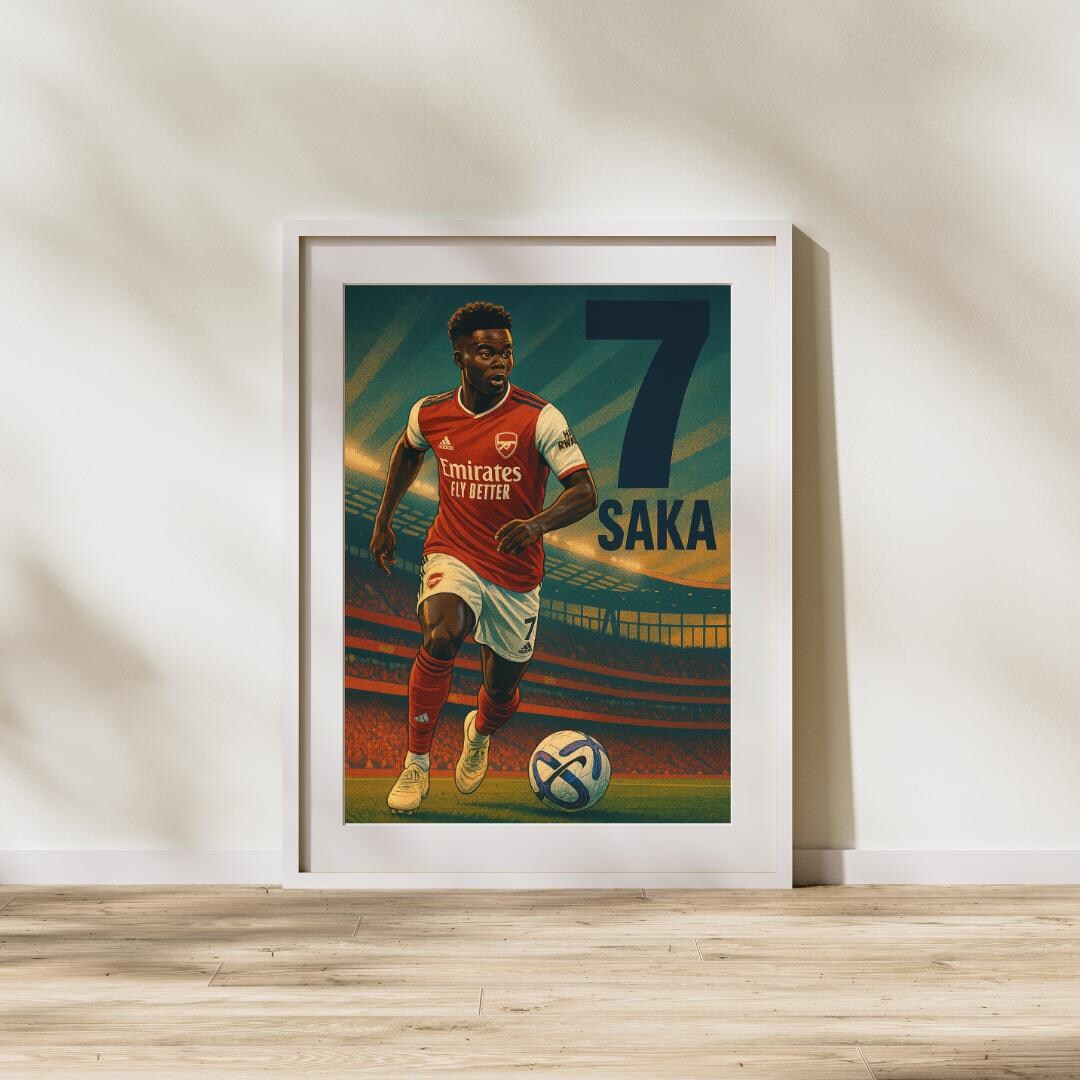 Bukayo Saka Arsenal Poster – 2024/25 Kit | Vintage Football Wall Art ...