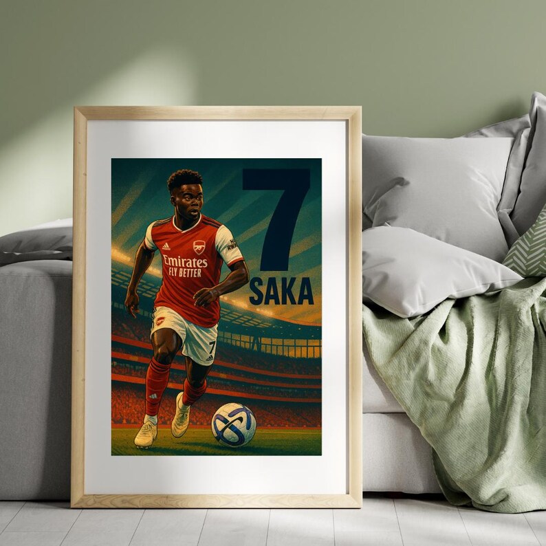 Bukayo Saka Arsenal Poster – 2024/25 Kit | Vintage Football Wall Art ...