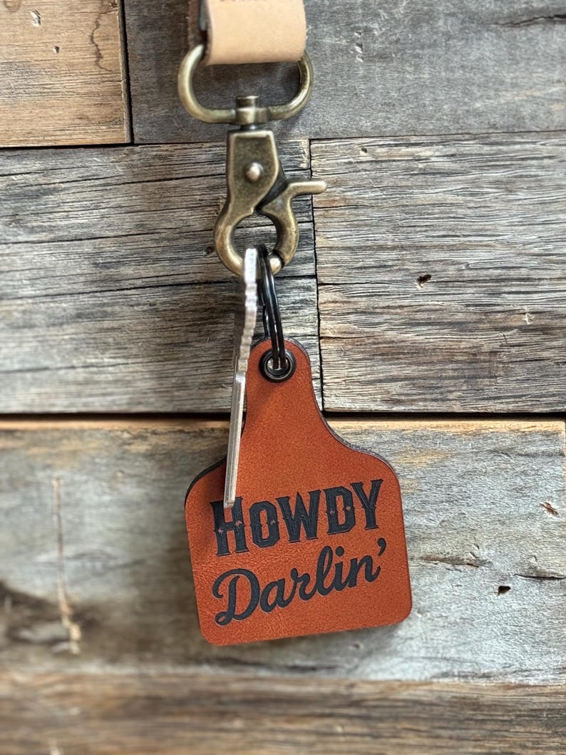 Custom Cow Tag Keychain: Personalized Western Leatherette Keyring - Etsy