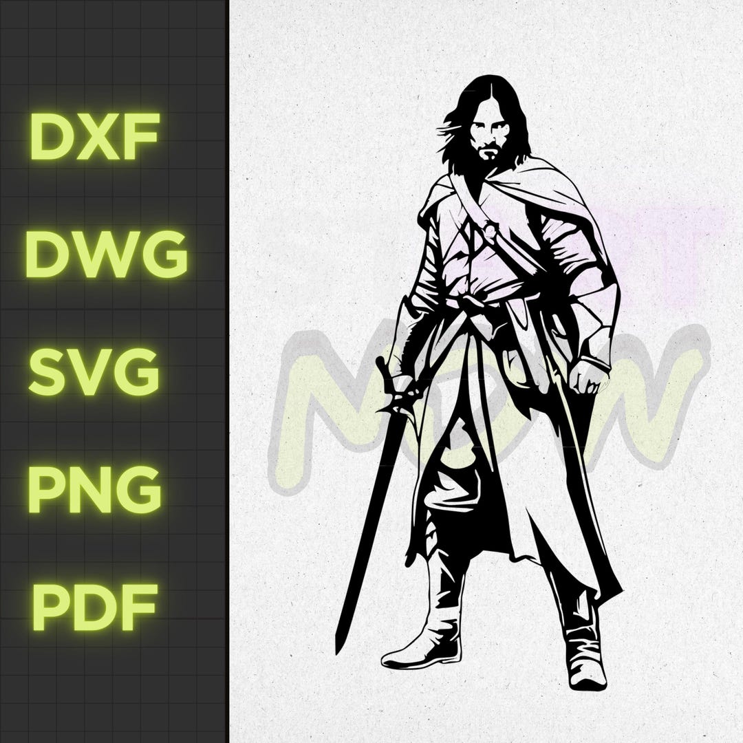 Aragorn LOTR Characters DXF, DWG, Svg, Png, Pdf File Wall Sticker Cnc ...
