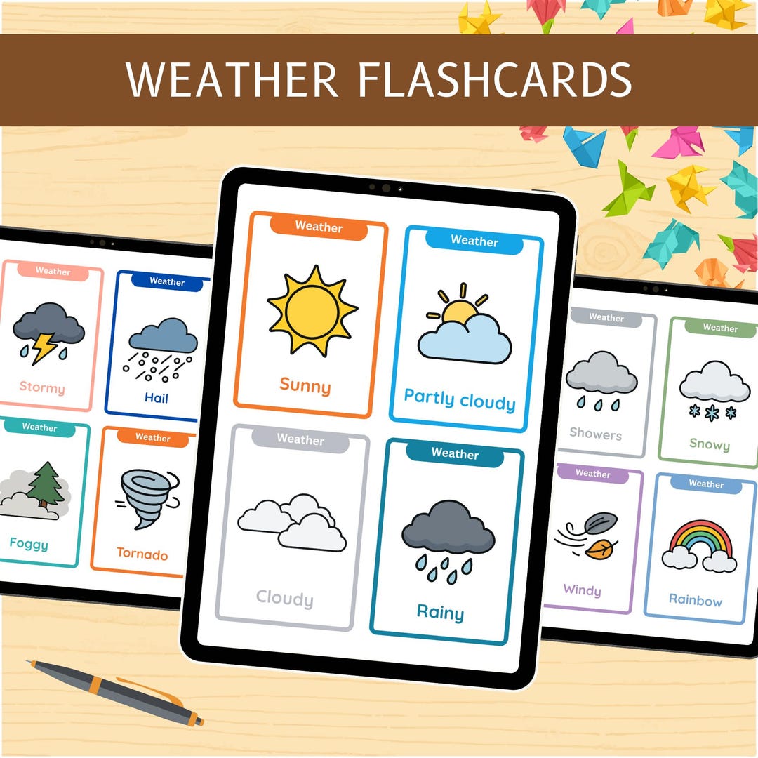 Weather Flashcards for Kids – 12 Types of Weather for Preschool and ...