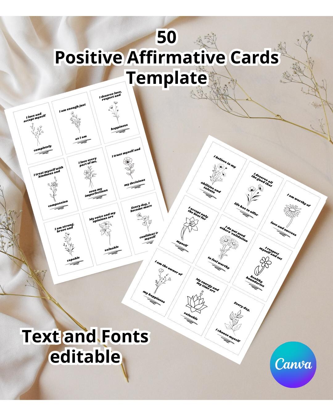 Positive Affirmation Cards | Printable and Editable in Canva | Motivate ...