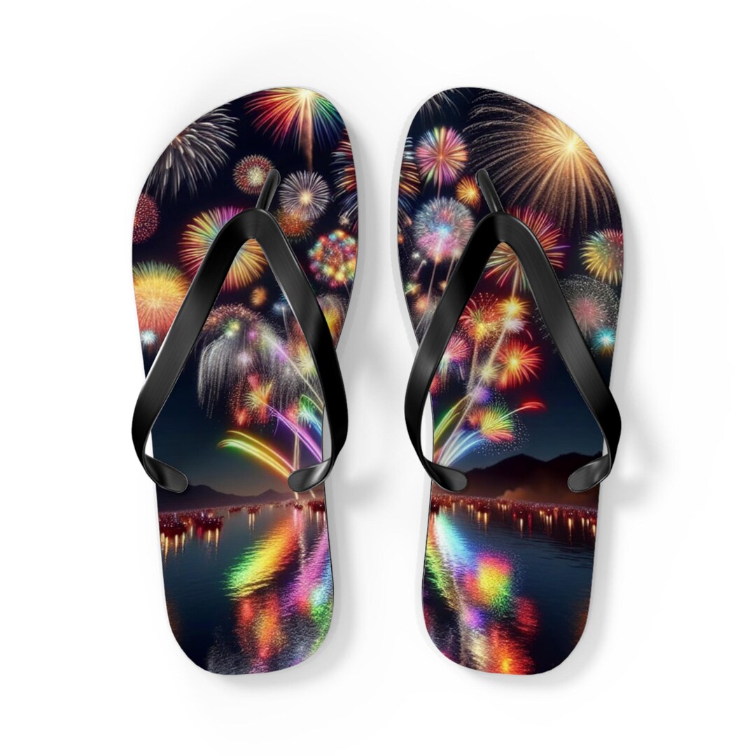 Colorful Fireworks Flip Flops, Summer Beach Sandals, Festival Footwear ...