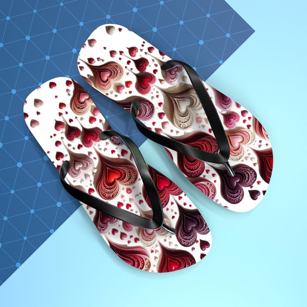 Heart Pattern Flip Flops: Romantic Summer Sandals - Etsy
