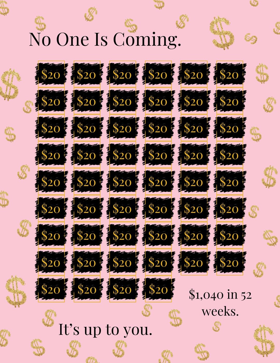 20 Dollar Savings Challenge Canva Template - Editable 52 Week Savings ...