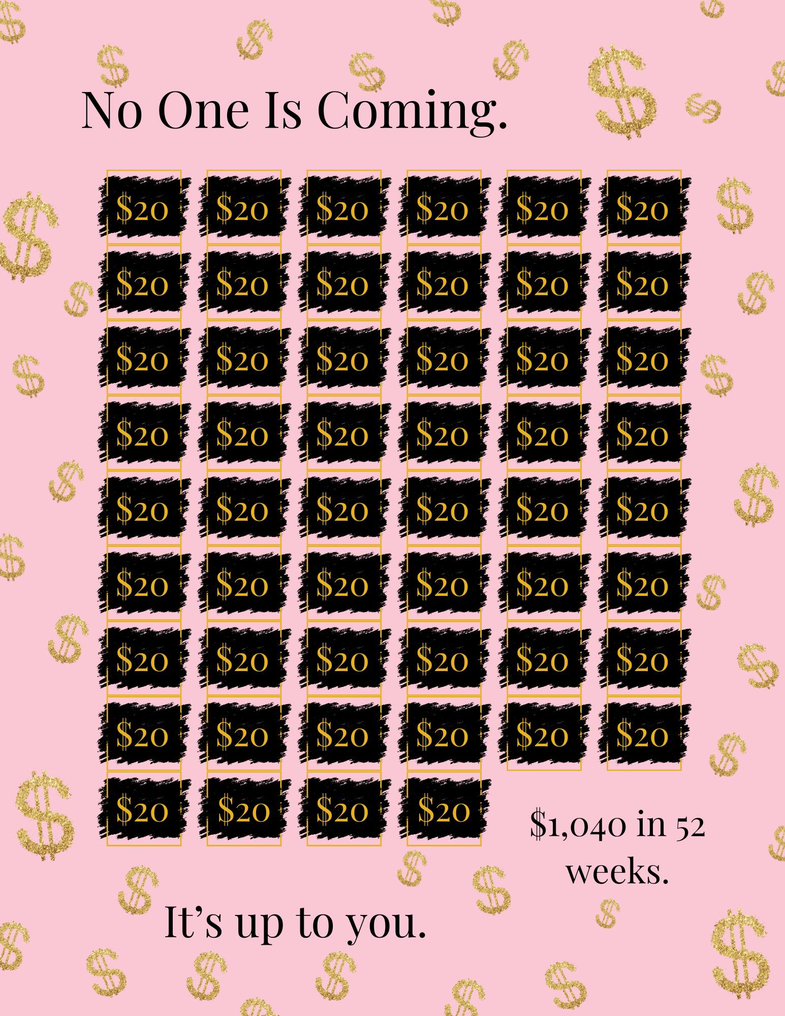 20 Dollar Savings Challenge Canva Template - Editable 52 Week Savings ...