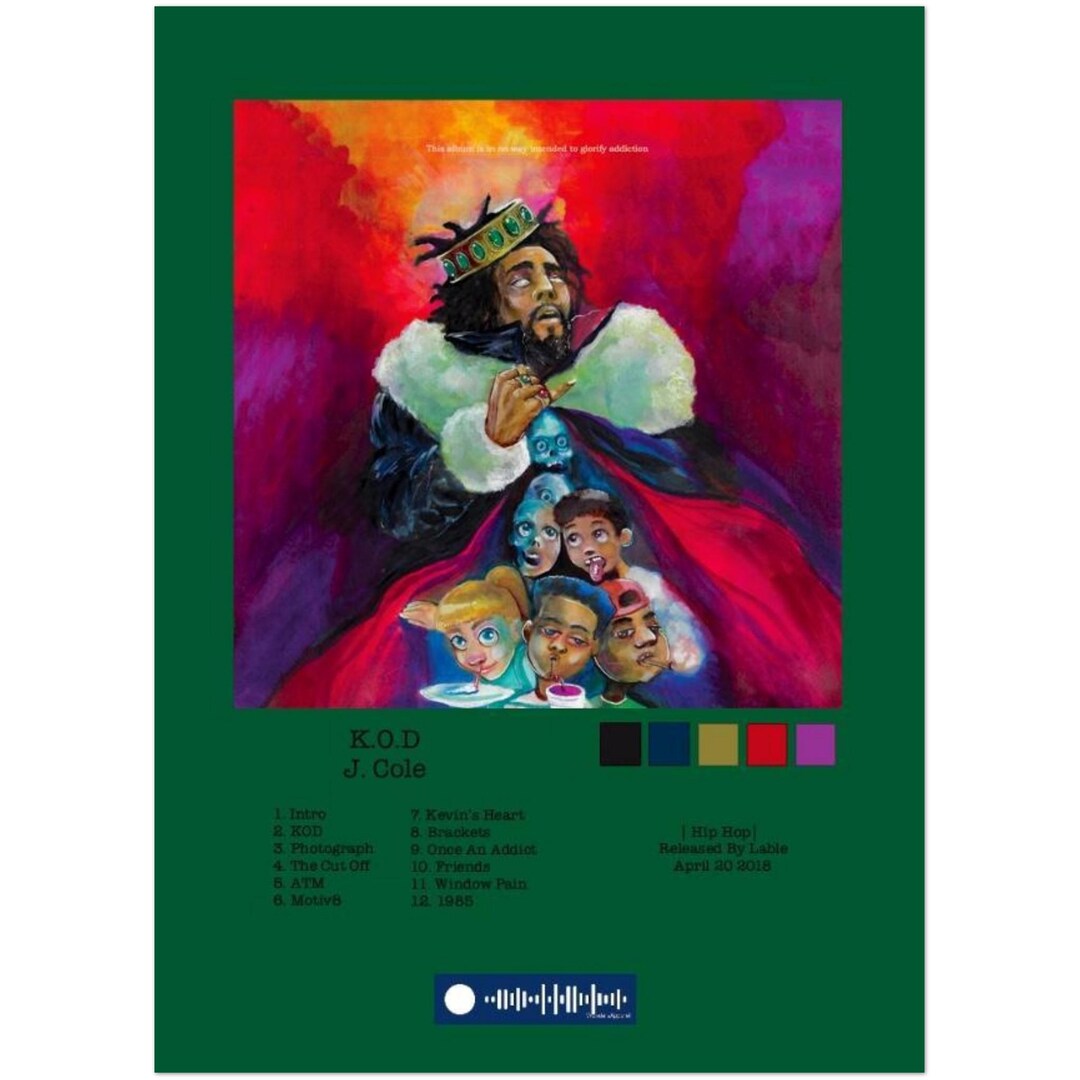 J. Cole KOD Album Art Poster - Vibrant Wall Decor for Music Lovers ...