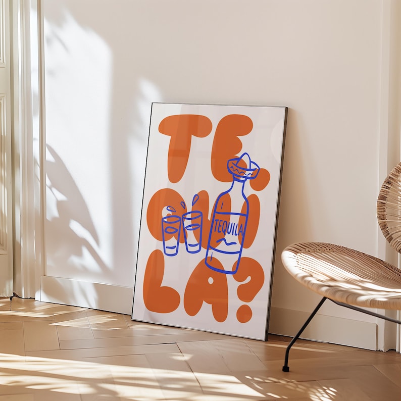 Tequila Modern Poster Mexican Bar Cart Wall Art Retro Liquor Print ...