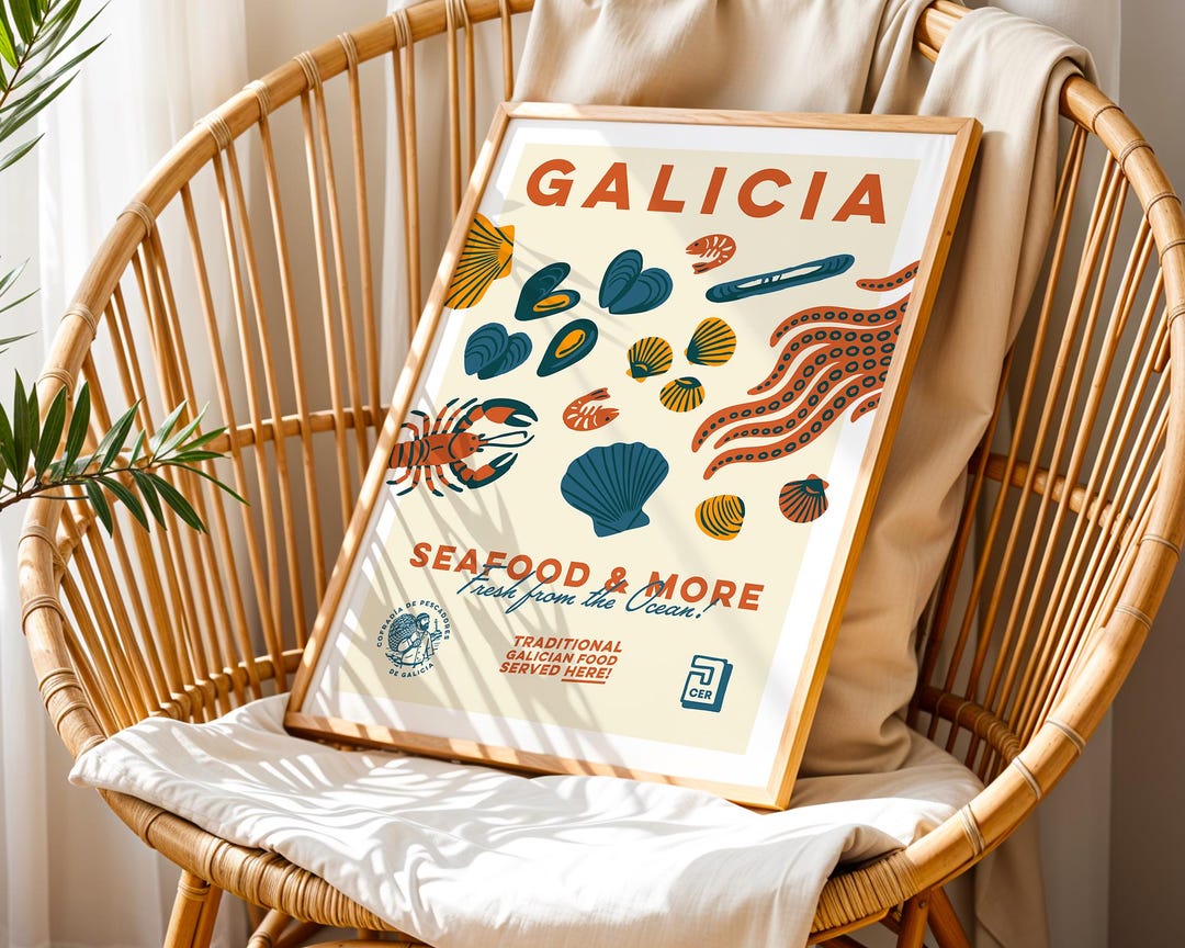 Spain Retro Poster Galicia Print Spanish Kitchen Wall Art Travel Print ...