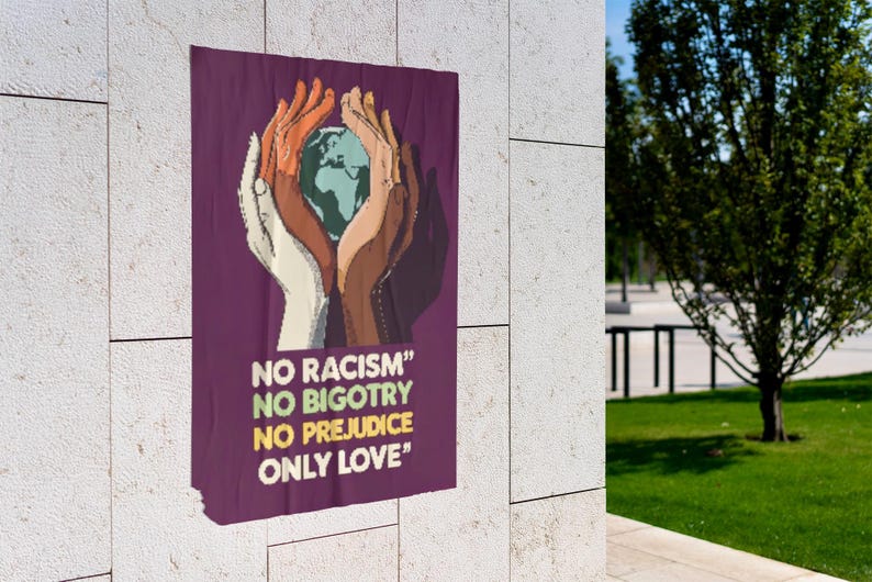 Diverse Hands Poster - Unity in Diversity, Anti-racism Wall Art, Retro ...