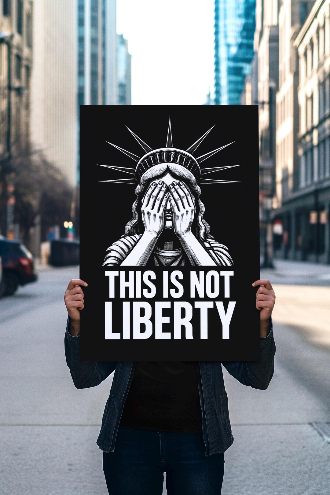 Sad Statue of Liberty Protest Poster: Democracy and Justice Wall Art ...