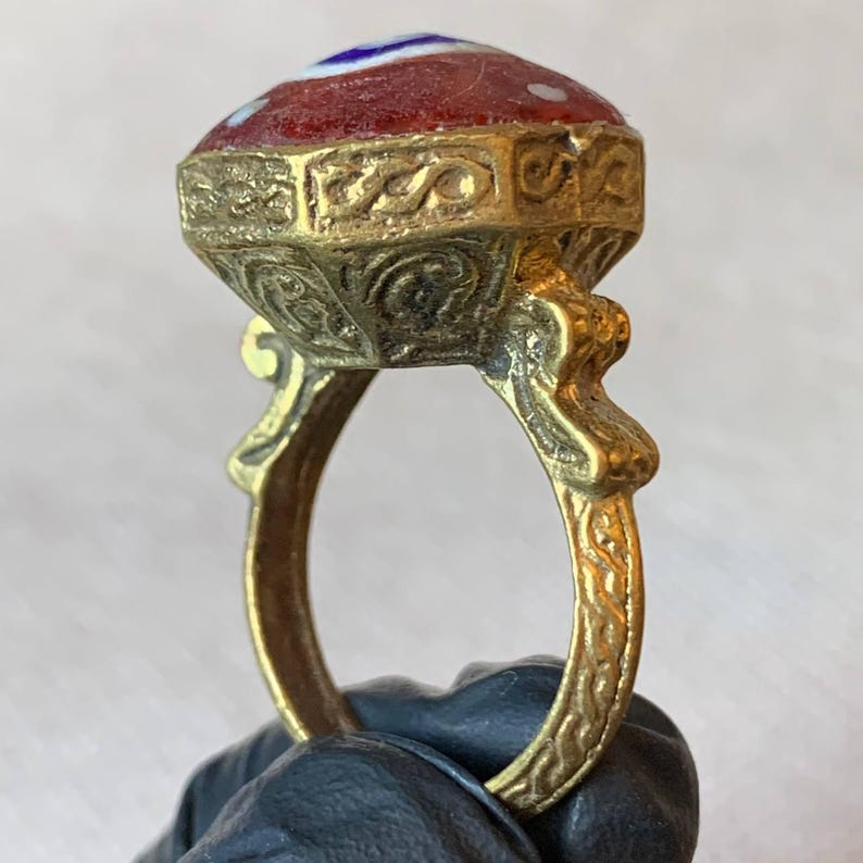 Ancient Roman Bronze Ring – Red Mosaic Evil Eye Glass Talisman ...