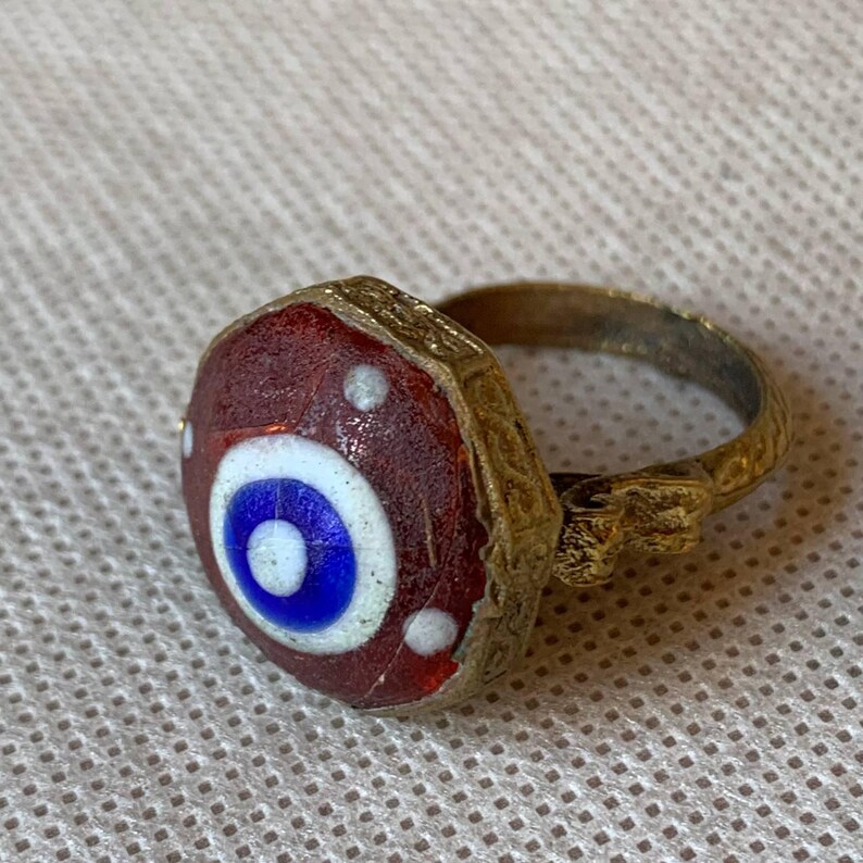 Ancient Roman Bronze Ring – Red Mosaic Evil Eye Glass Talisman ...