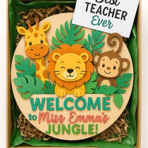 Jungle Animal Teacher Door Sign, Personalized Classroom Wall Decor ...