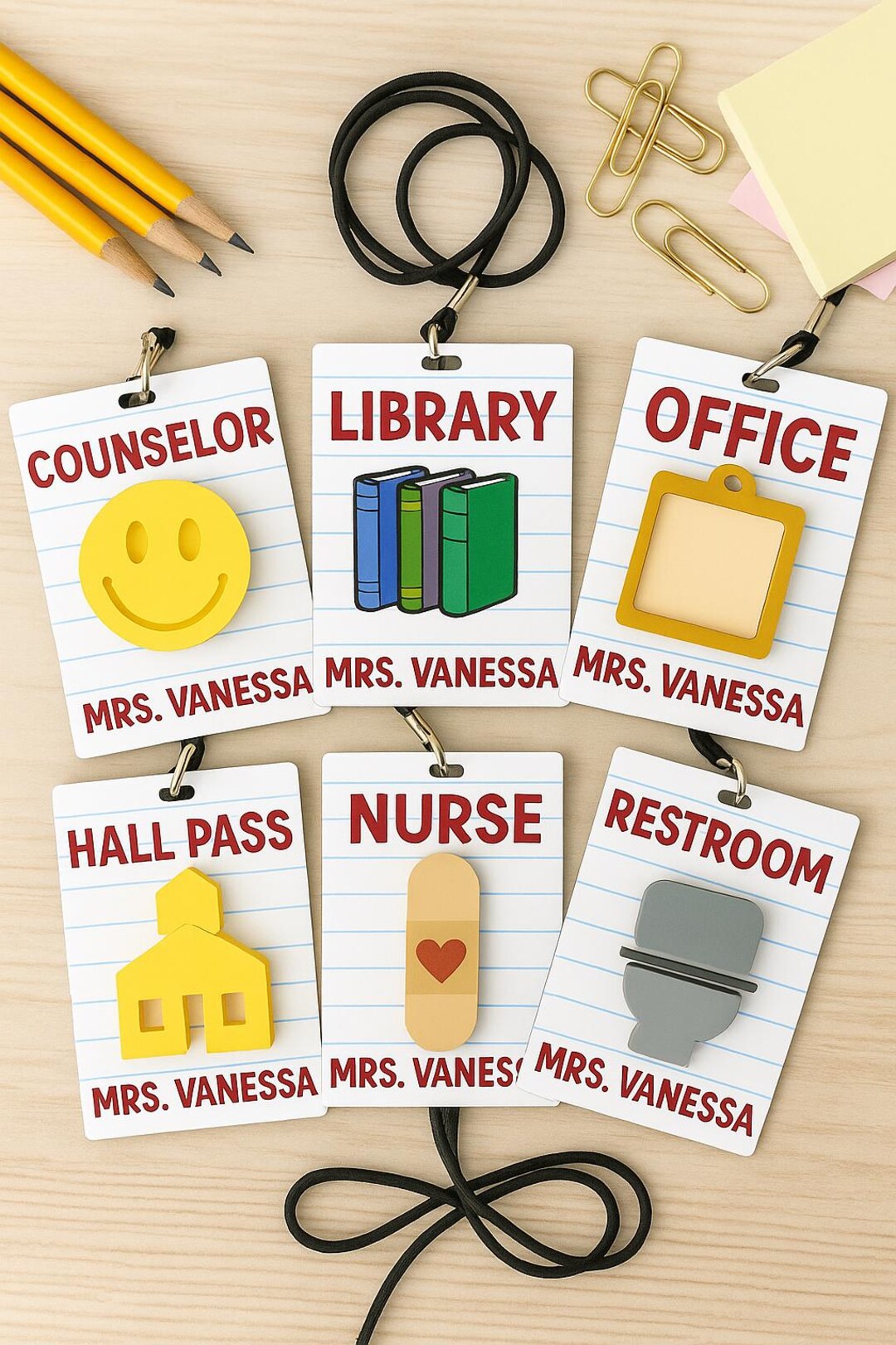 Teacher Hall Pass Lanyard Set, Classroom Management Passes for Students ...