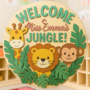 Jungle Animal Teacher Door Sign, Personalized Classroom Wall Decor ...