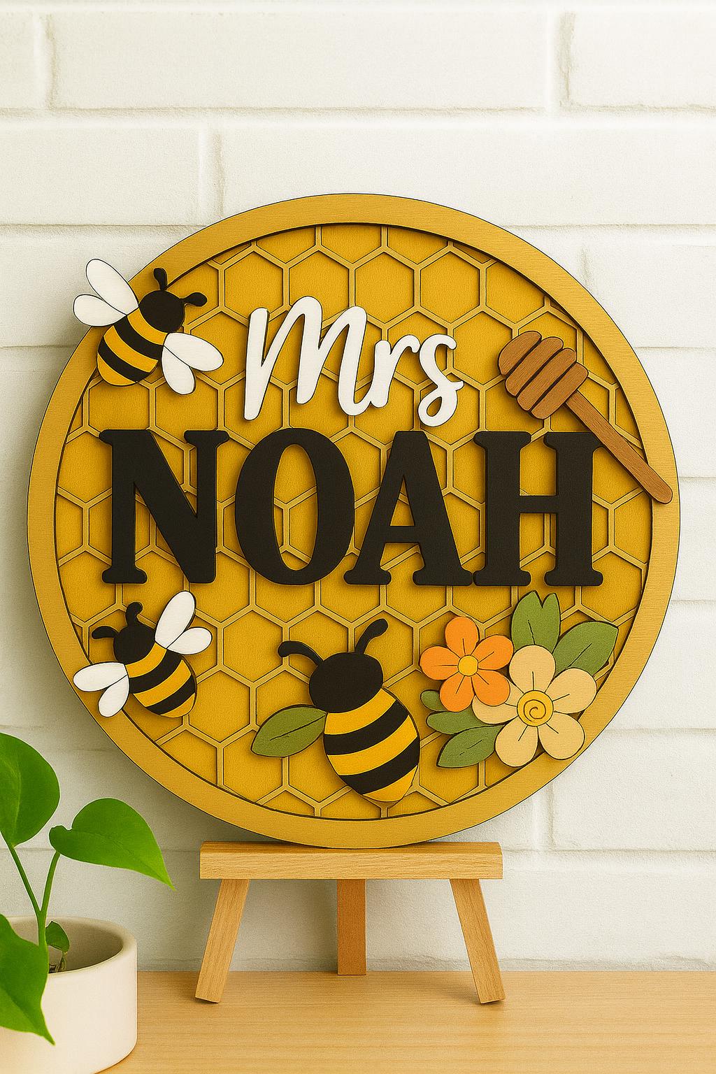Personalized Bee Name Sign for Teachers, Honeybee Classroom Decor ...