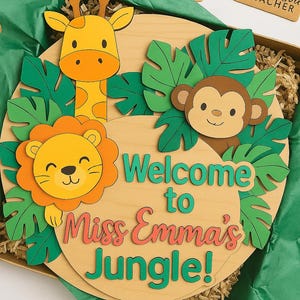 Jungle Animal Teacher Door Sign, Personalized Classroom Wall Decor ...