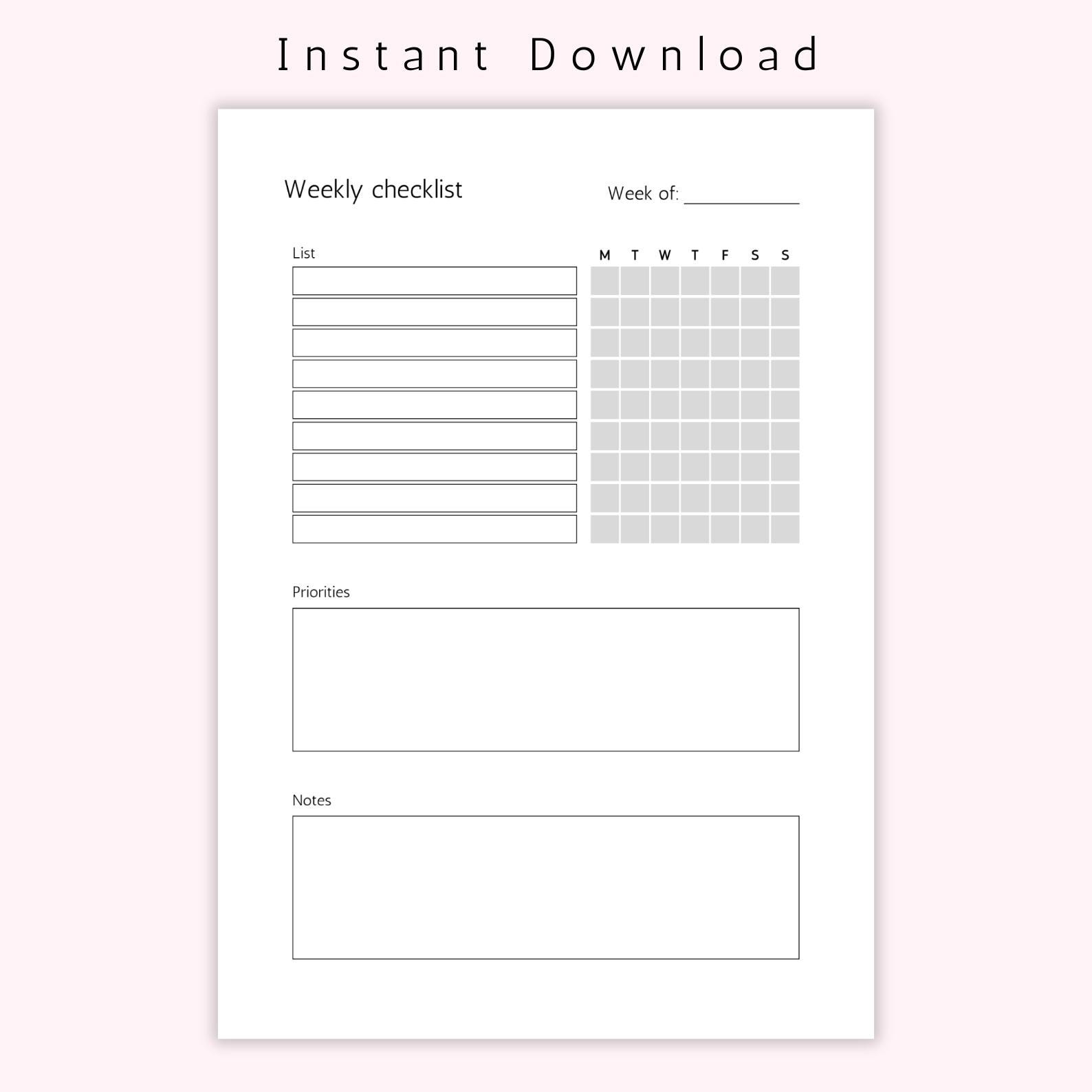 Printable Weekly Checklist | Habit Tracker | Daily Responsibilities ...