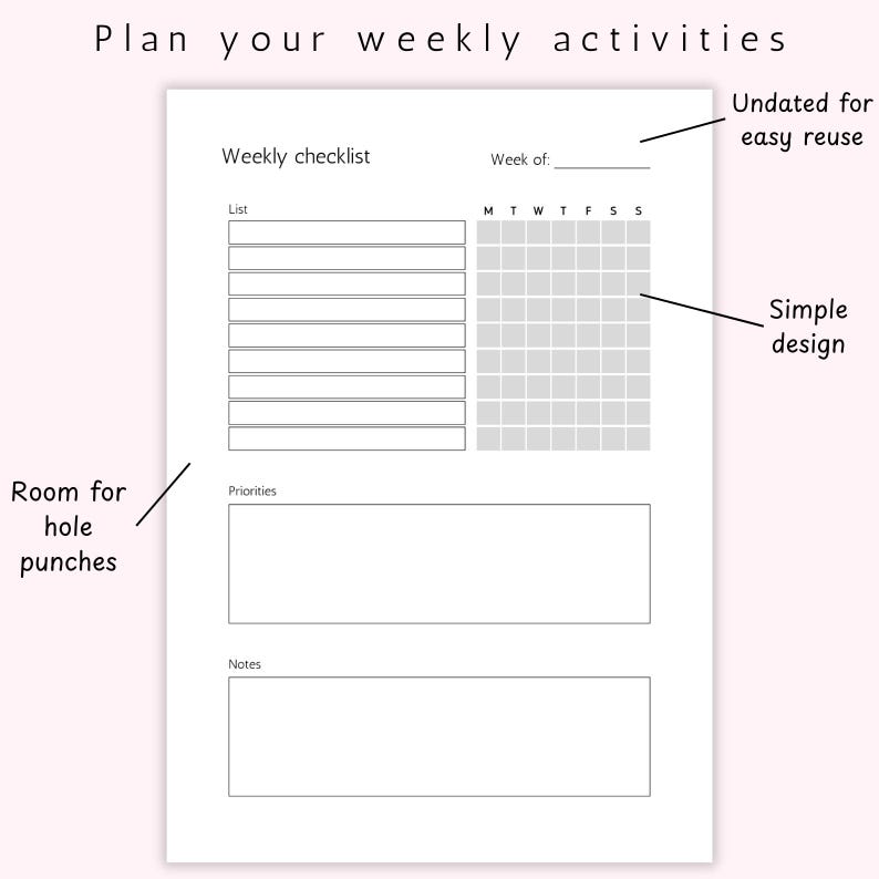 Printable Weekly Checklist | Habit Tracker | Daily Responsibilities ...