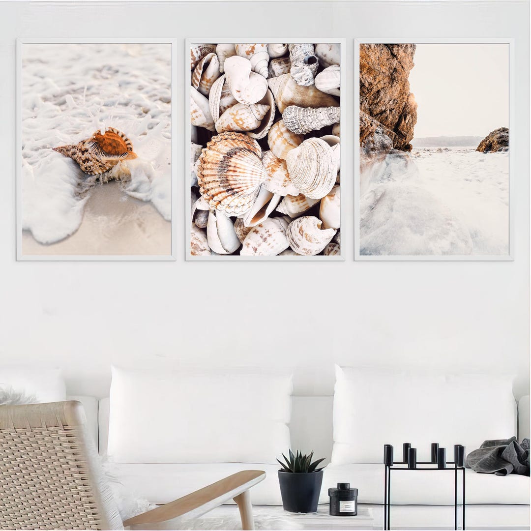 Seashells and Waves at the Beach Prints, Coastal Prints Bundle ...
