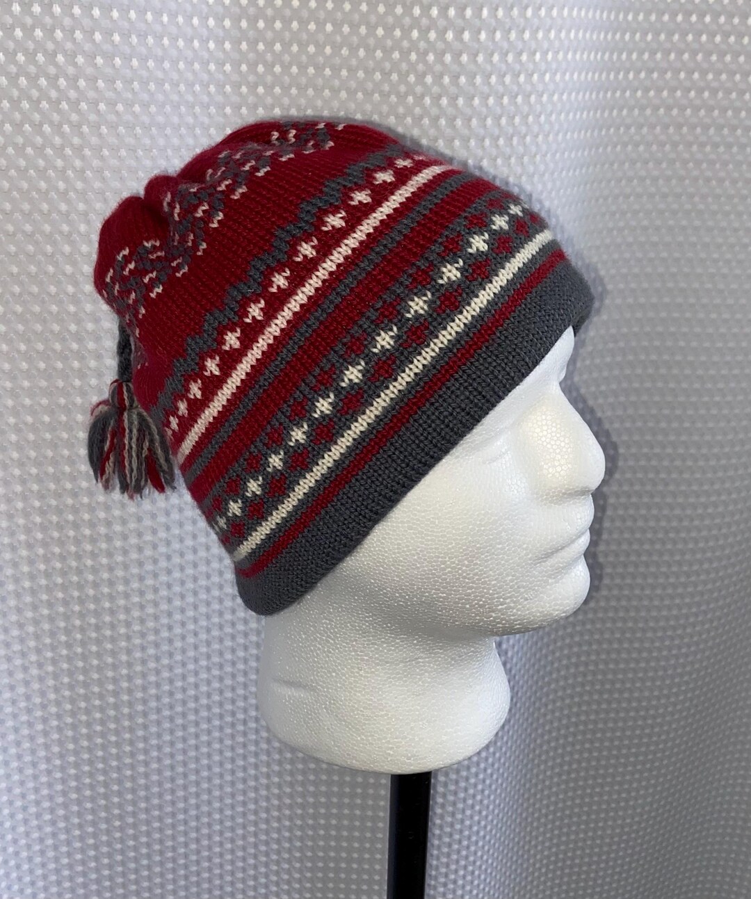 Vintage Columbia Fair Isle Knit Tuque, Red & Gray - Etsy