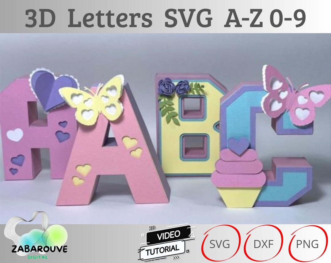 Paquete de letras SVG 3D A-Z 0-9 / Alfabeto SVG con y sin agitador ...