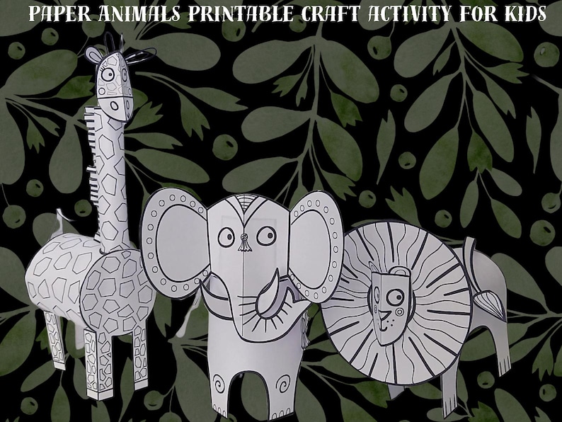 Printable Paper Animal Craft for Kids – Elephant, Giraffe, Lion ...