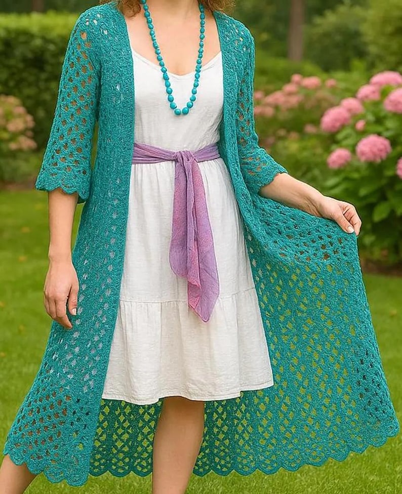 Lacy Duster Crochet Pattern, Long Lace Cardigan, Top Down Raglan Duster ...