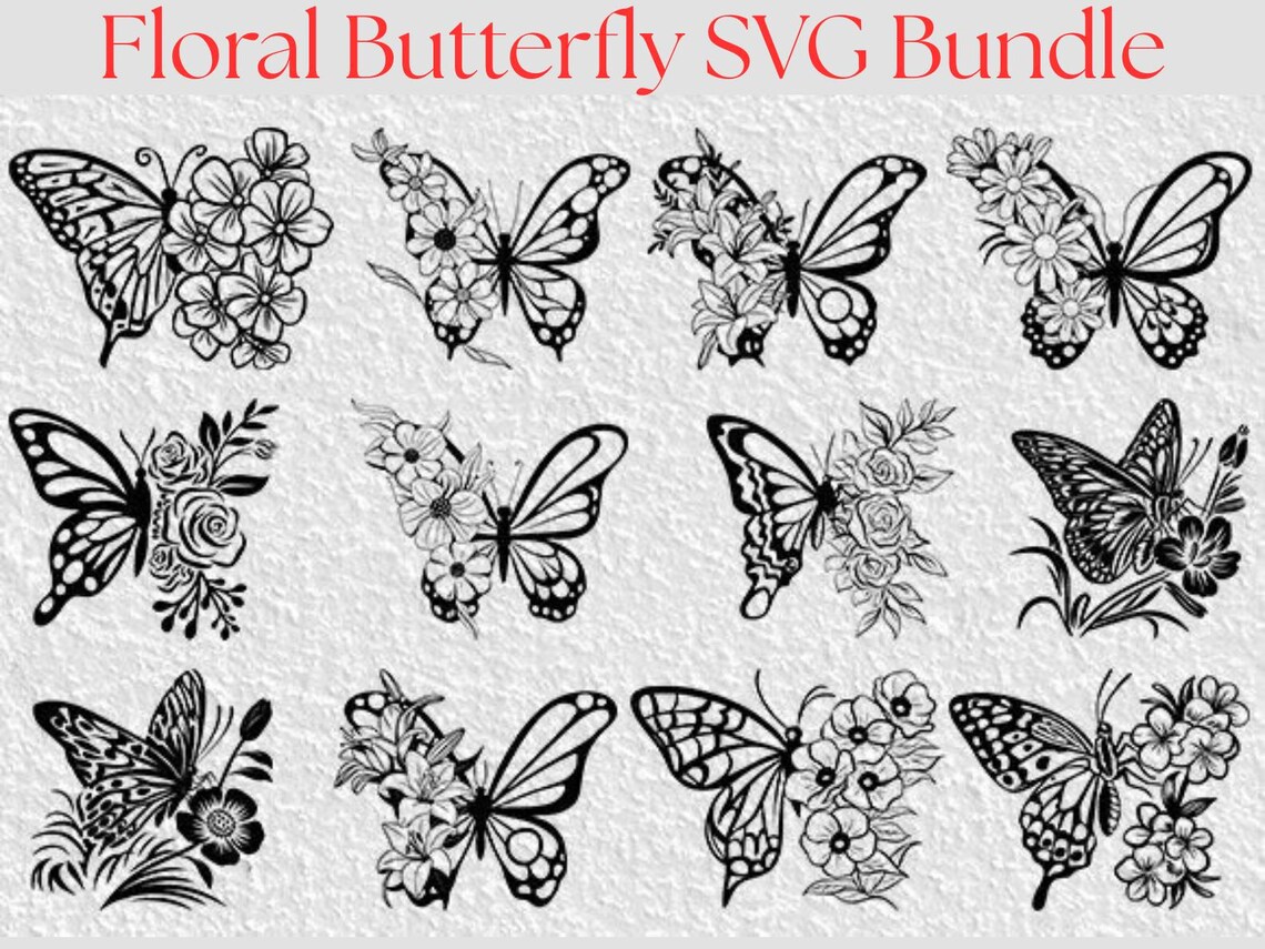 Floral Butterfly SVG Bundle | Wildflower Butterfly Cut Files | Spring ...