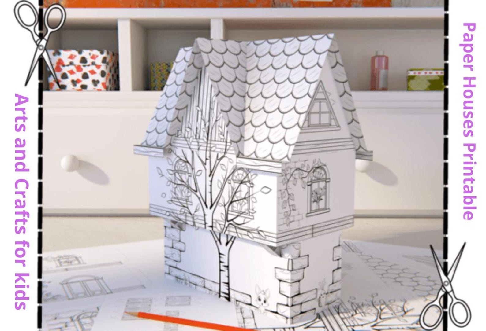 3D Paper House Coloring Craft: DIY Kids Activity (instant Download) - Etsy